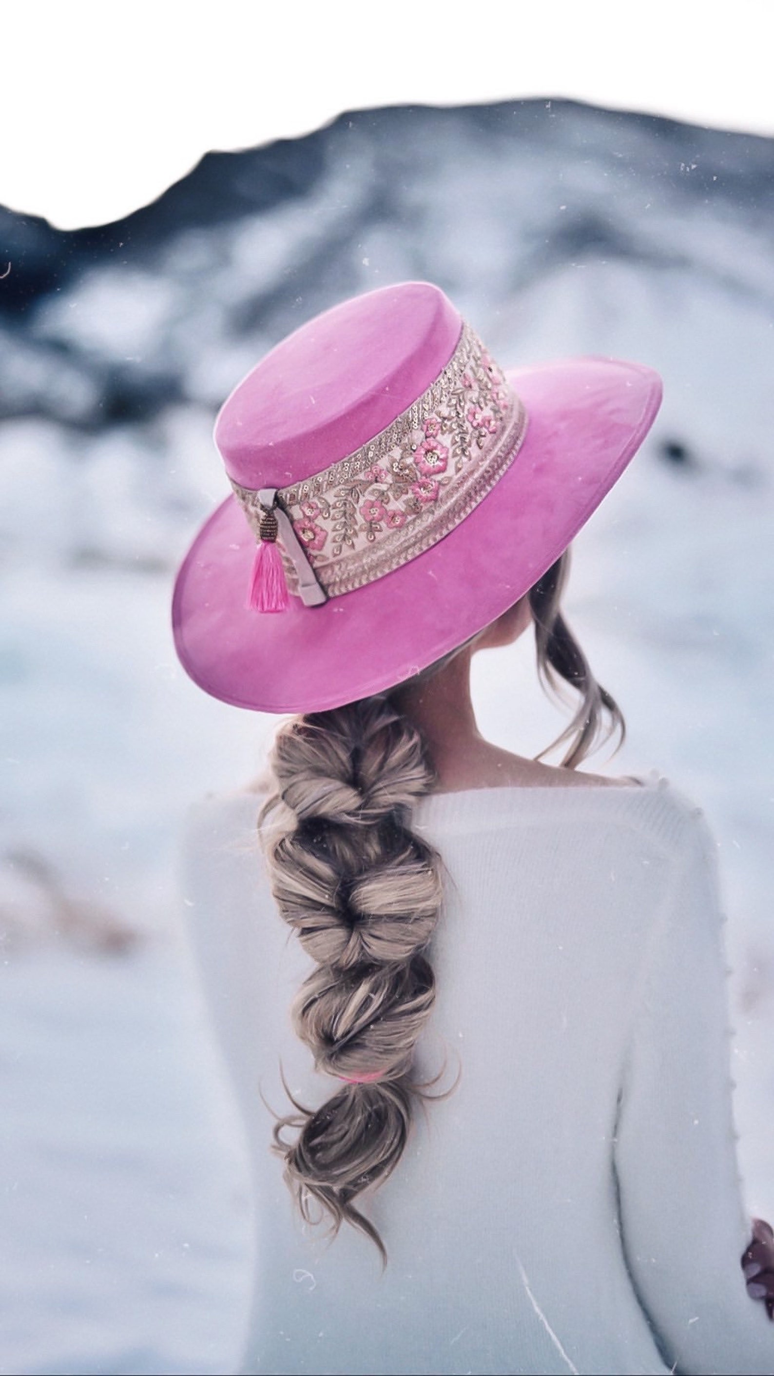 Boater suede hat Mia in pink color | Etsy