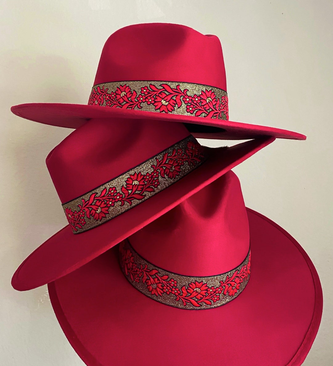 Fedora Suede audrey in Cherry Red Color/ Large Brim/ Special Edition - Etsy