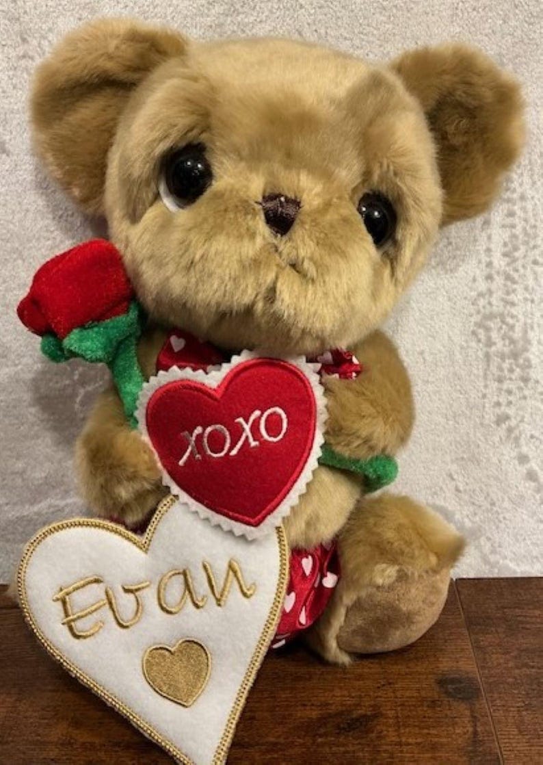 Embroidered Teddy Bear Valentine Plush, Personalized Gift - Etsy