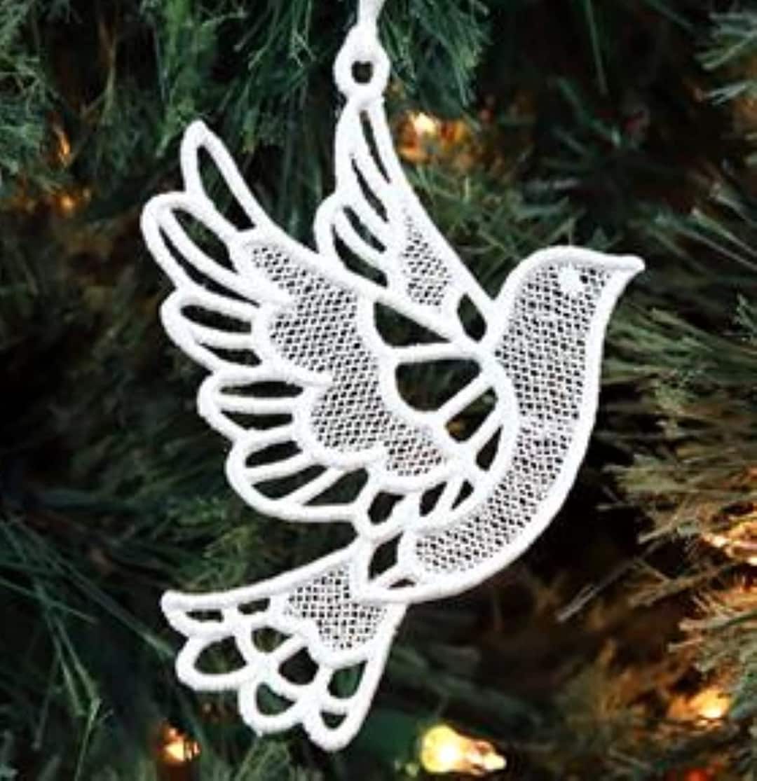 Dove Christmas Ornament Handmade, Christmas Peace Dove Embroidered ...