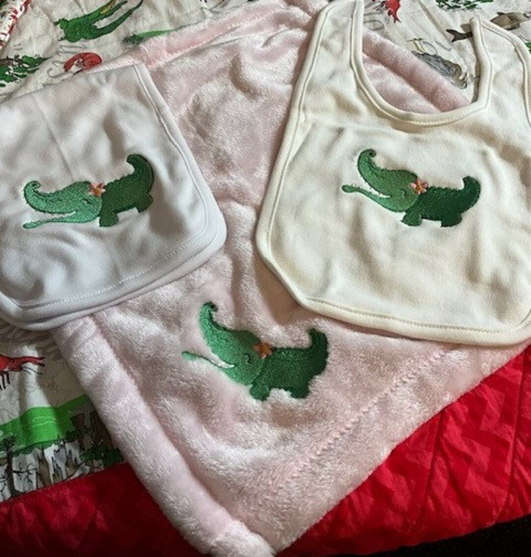 Gator Baby Gift Set, Baby Alligator Embroidered Bib, Burp Cloth ...