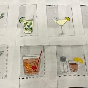 Alcohol Themed Embroidered Cocktail Napkins, Boozy Cocktail Napkins Set ...