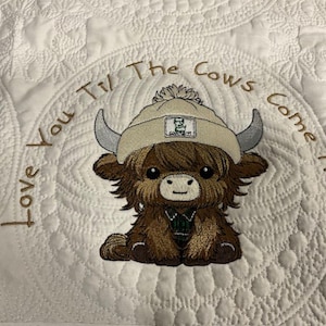 Heirloom Baby Quilt, Highland Cow Quilt, Cow Train Quilt, Personalized ...