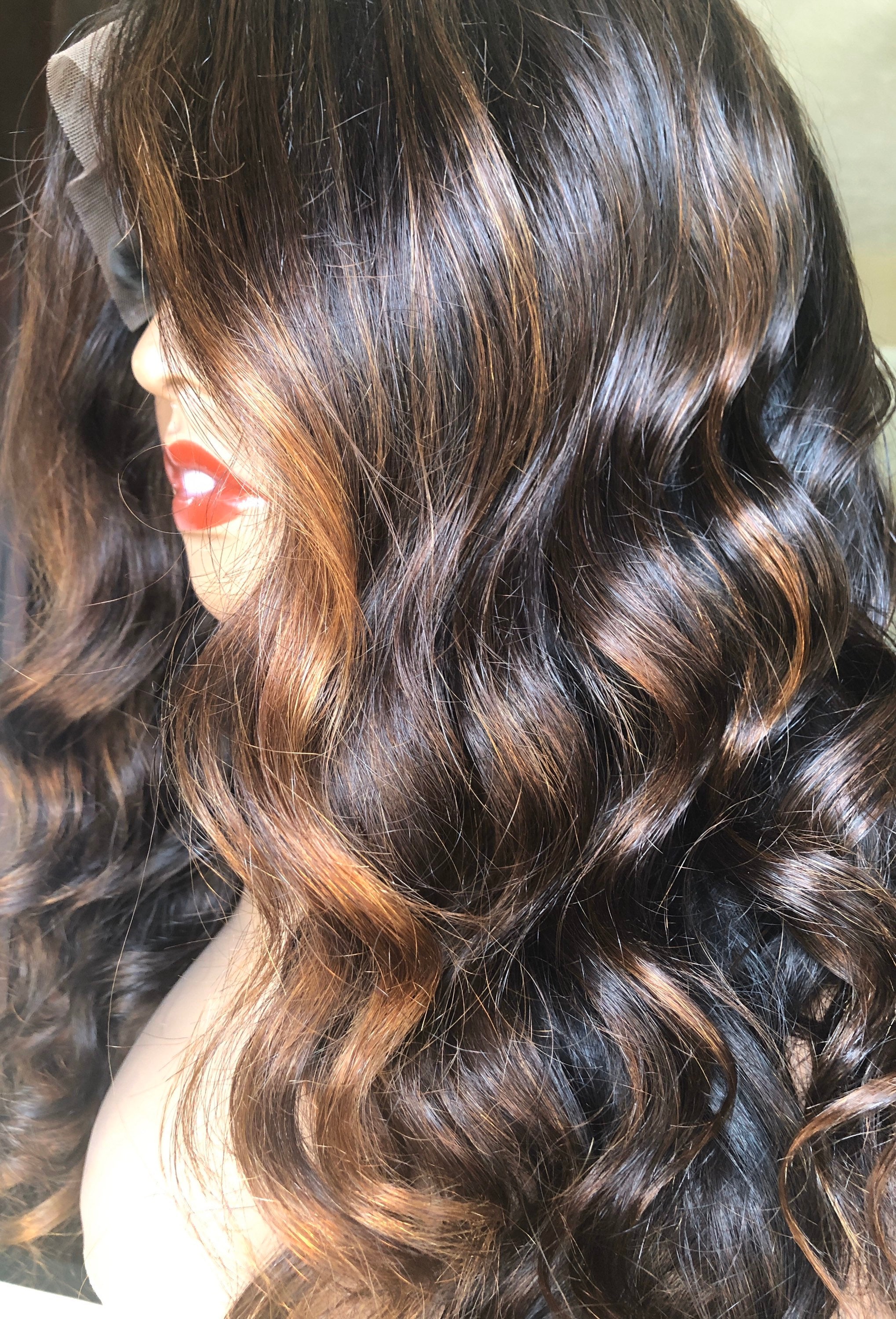 Custom Golden Bronze Balayage Highlights High Quality Transparent Lace ...