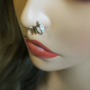 Stone Hinged Nose Ring for Single Piercing, Crystal Zirconia, Genuine ...