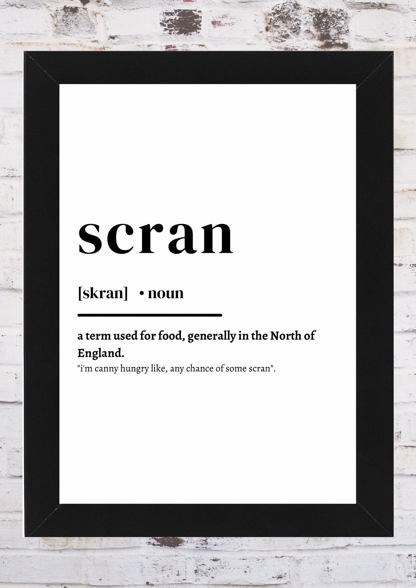 Scran Geordie Definition Print in Frame / Scran / Food / Geordie ...