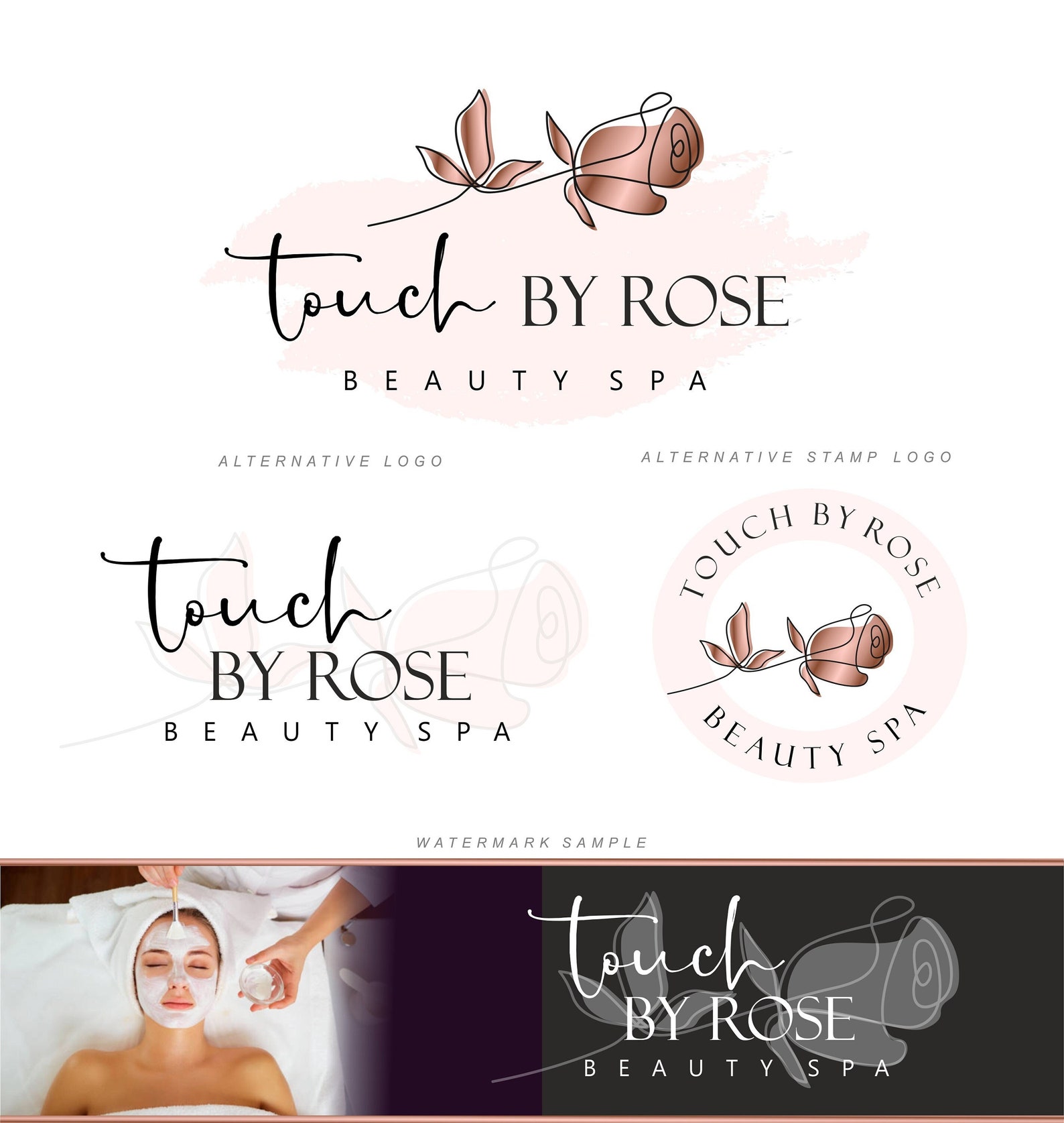 Rose Logo Design Spa Salon Logo Watermark Marketing Kit - Etsy