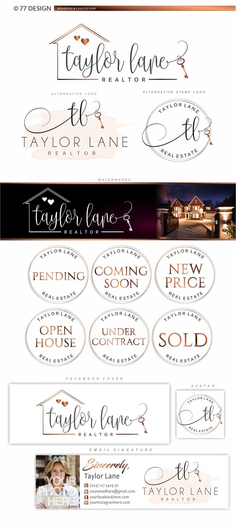 Real Estate logo design Branding kit Realtor logo Real | Etsy