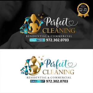 Perfect Cleaning Company Bundle, Maid Logo Design, Commercial Residential Logo Home House ...
