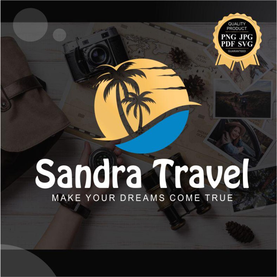 Travel Agency Logo, Palm Sea Logo Design, Business Branding Kit, Travel ...