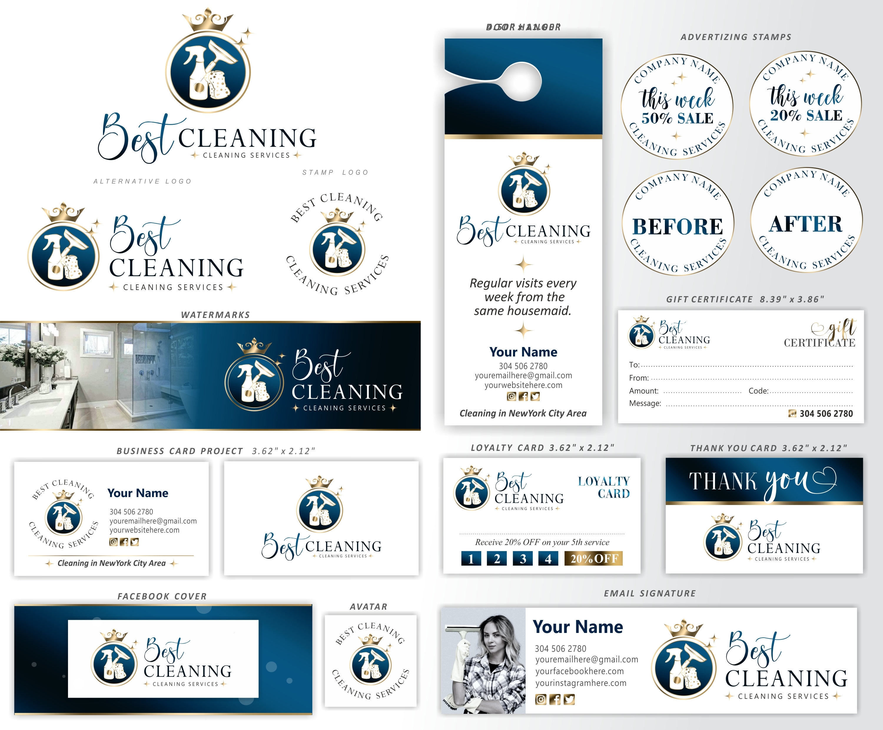 Cleaning Logo Design Gold Crown Cleaning Logo Set Cleaning - Etsy