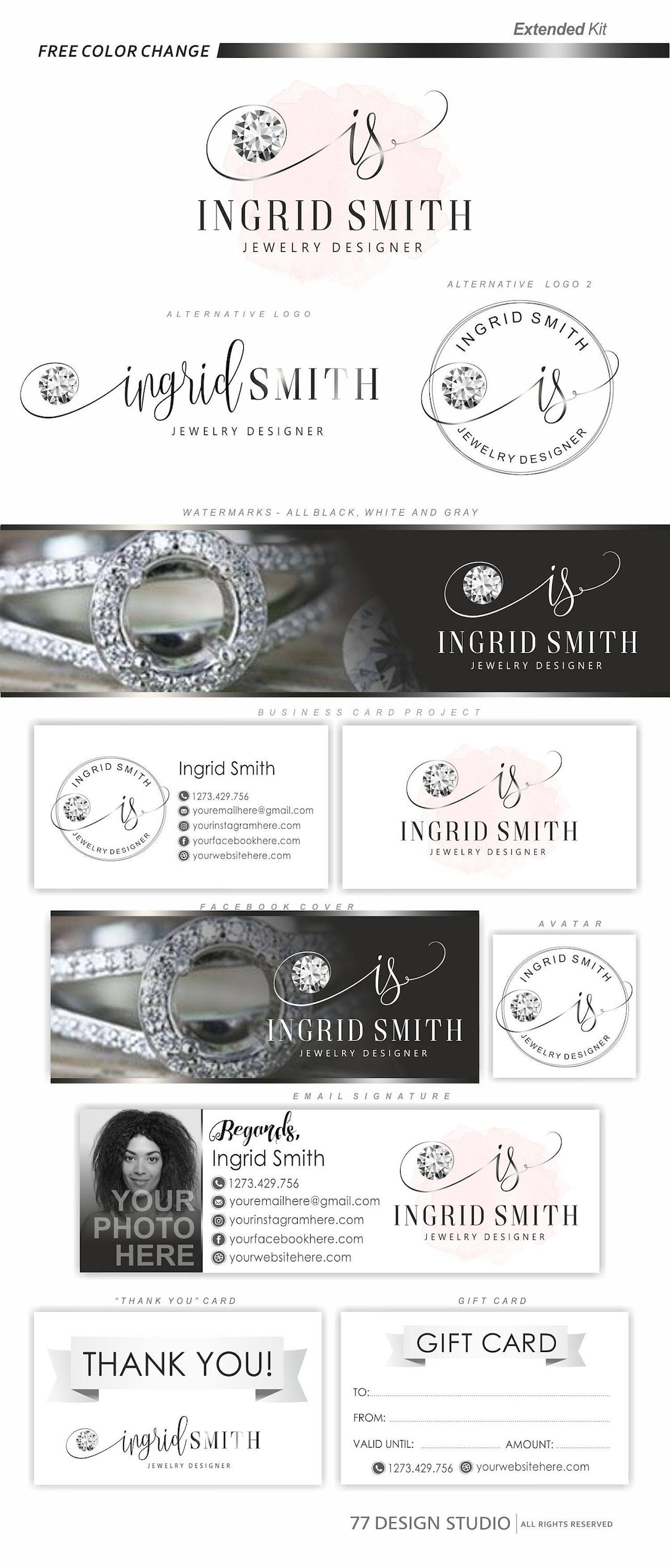 Diamond Logo, Jewelry Premade Kit, Logo Package, Luxury Logo, Geometric ...