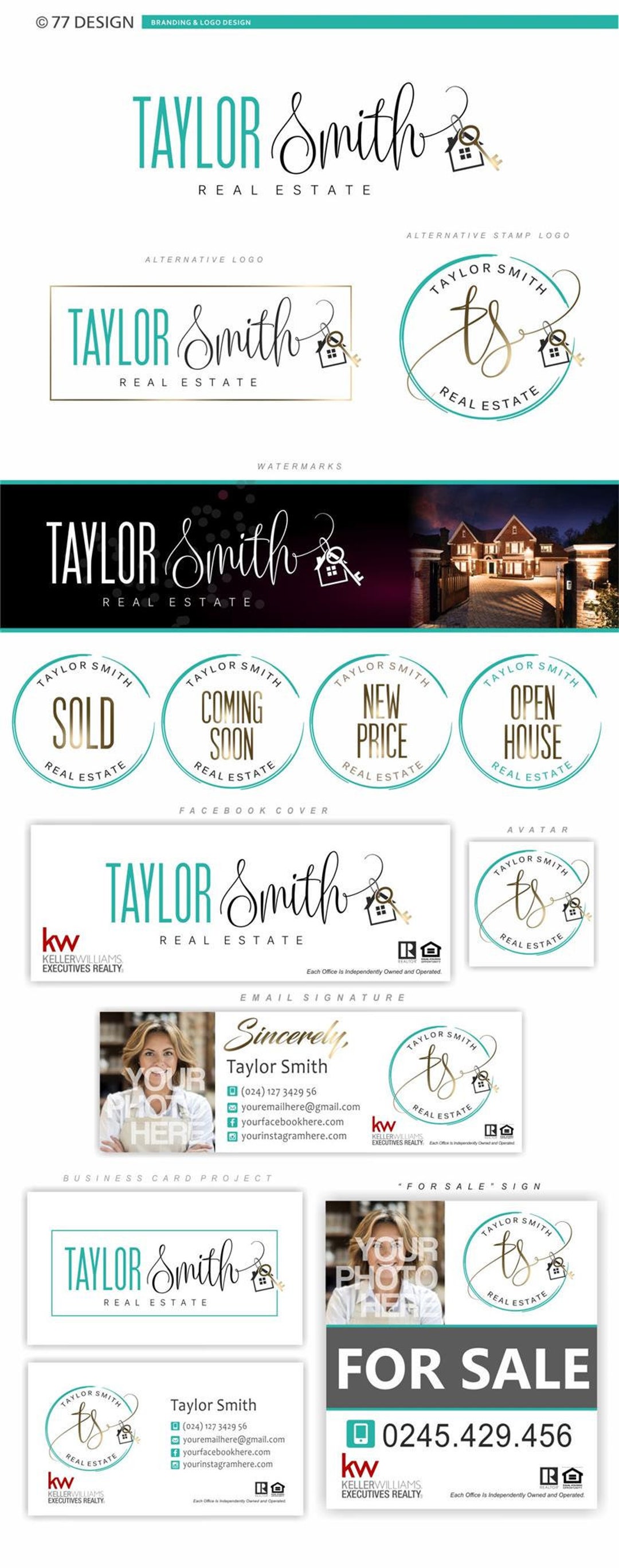 Realtor Logo, Real Estate Logo, Mint Green Branding Kit, Real Estate ...