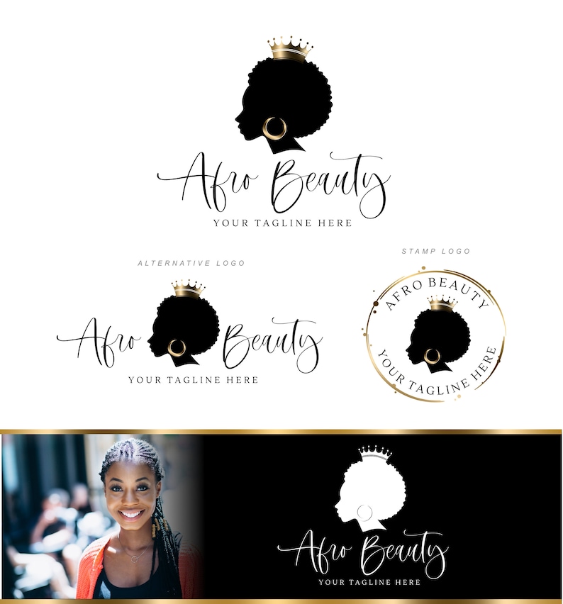 Afro Woman Logo, Royal Afro Logo, Beauty Logo, Salon Logo, Cosmetics ...