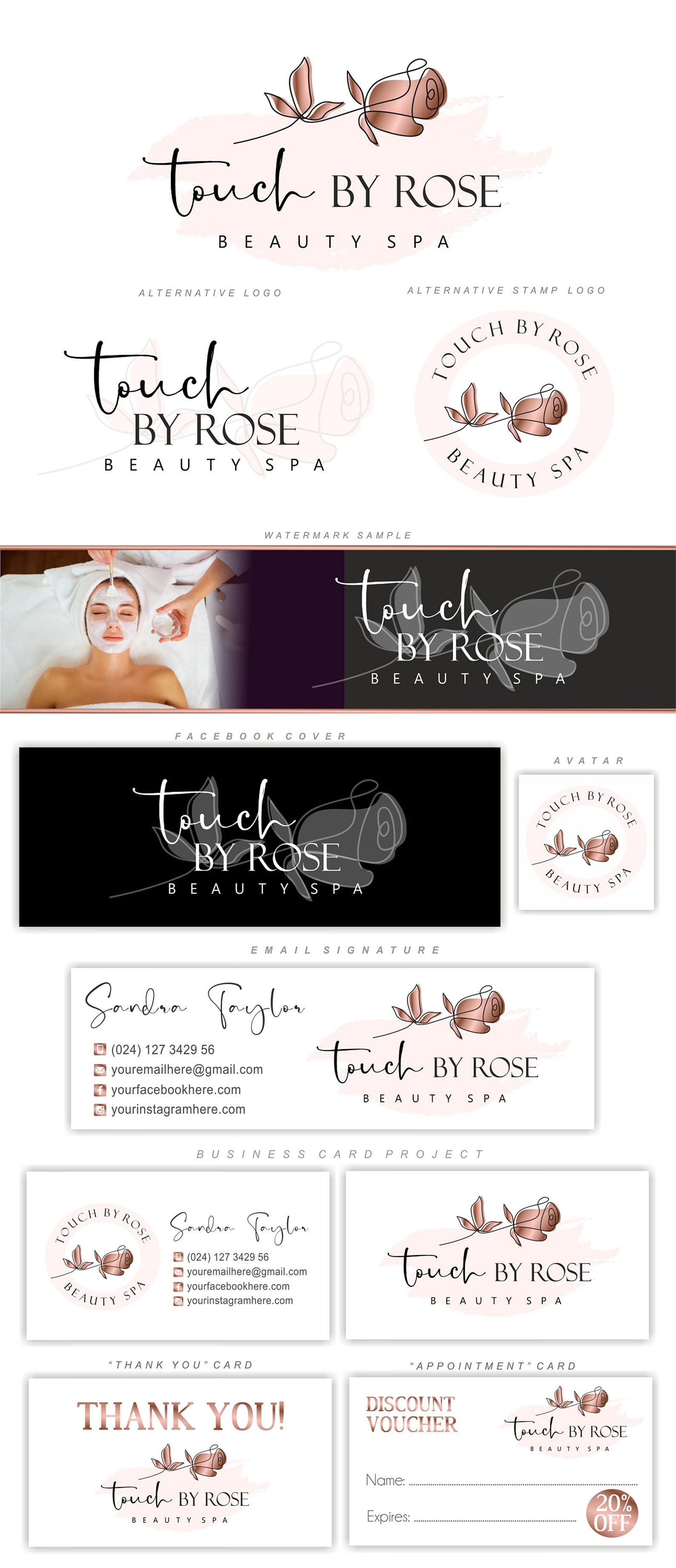 Rose Logo Design Spa Salon Logo Watermark Marketing Kit - Etsy