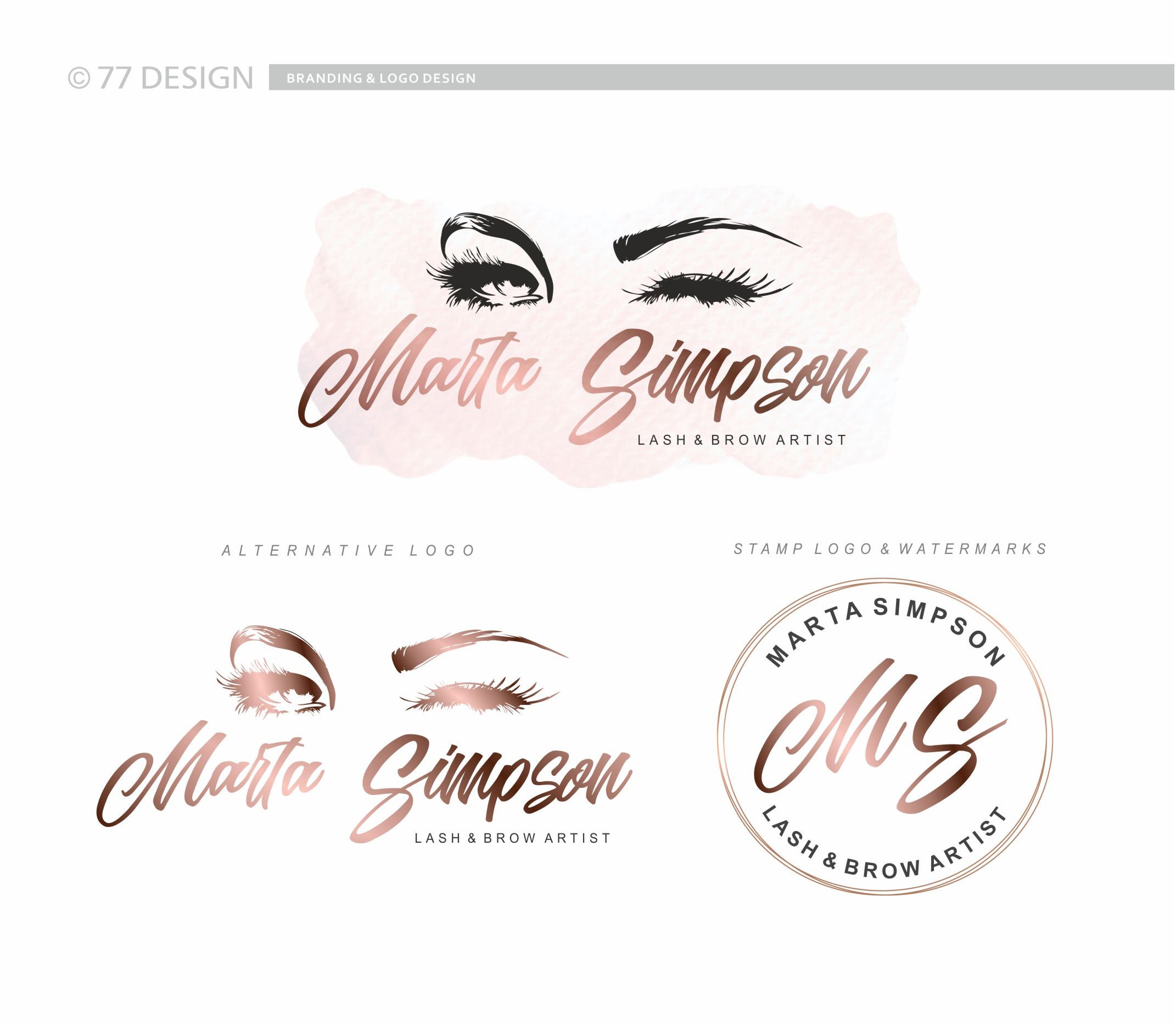 Rose gold Lash logo design Artist logo Eyelash branding kit | Etsy