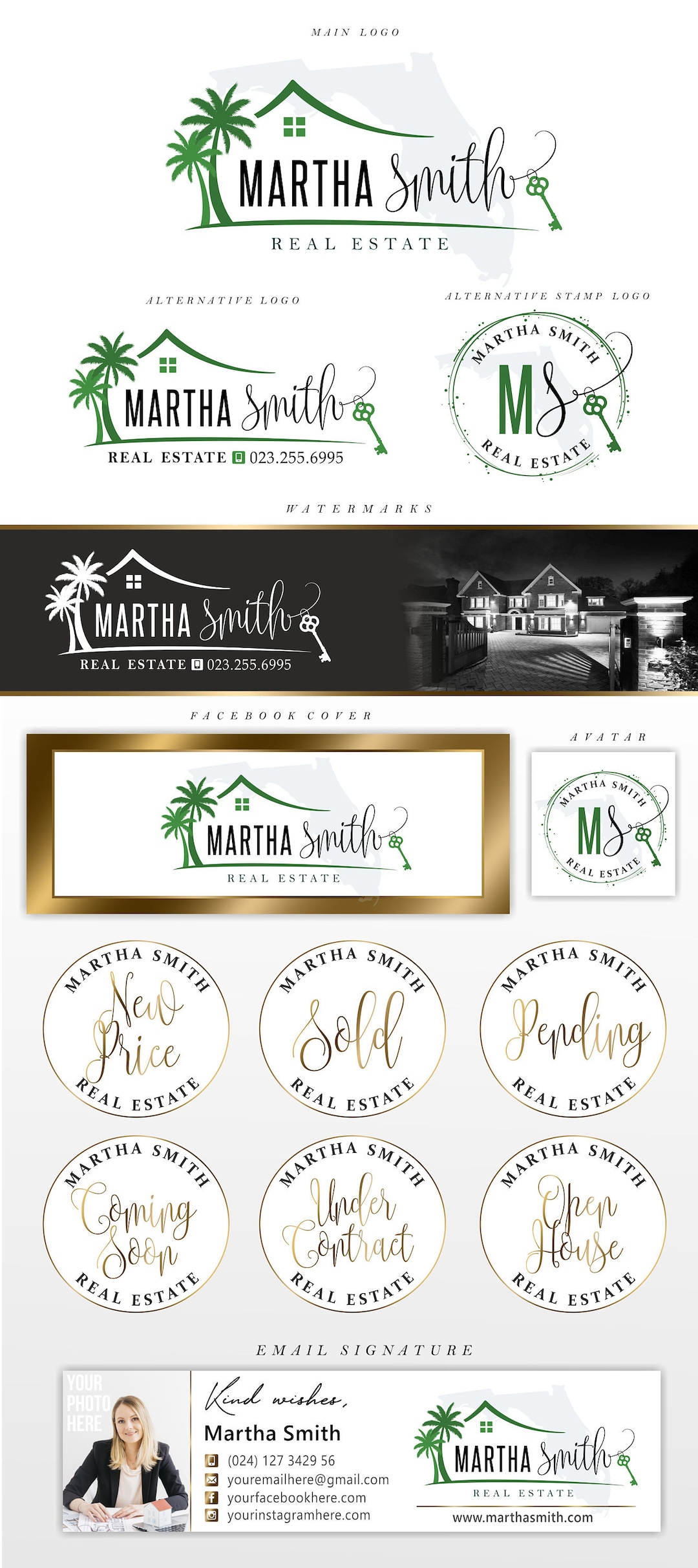 Real Estate Logo Design, Realtor Stamps, Palm House Logo Set, Realtor ...