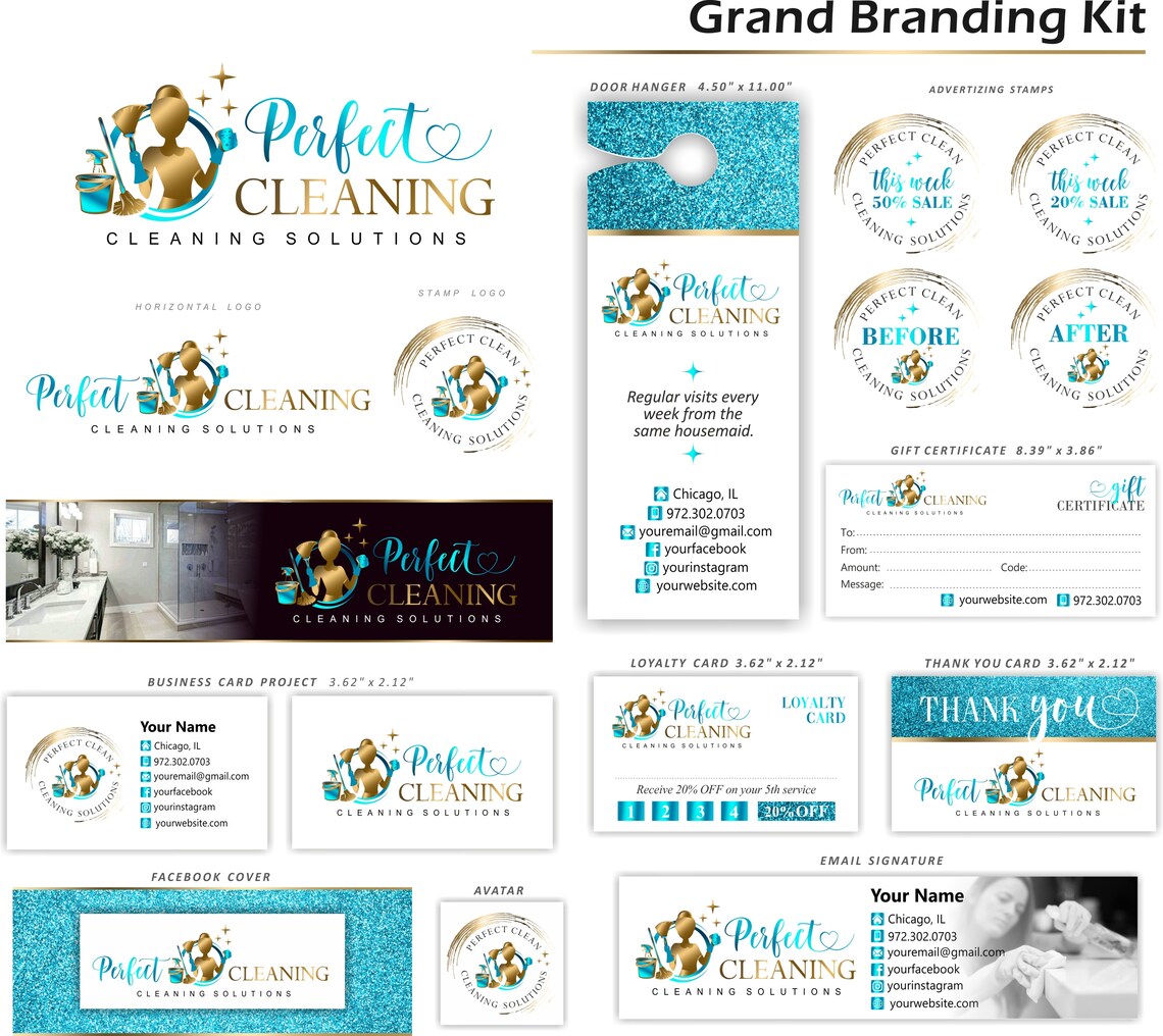 Cleaning Service Logo Design, Business Branding Kit 549 - Etsy