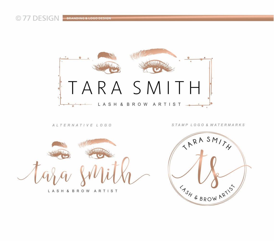 Rose Gold Lash Logo Design, Artist Logo, Eyelash Branding Kit, Premade ...