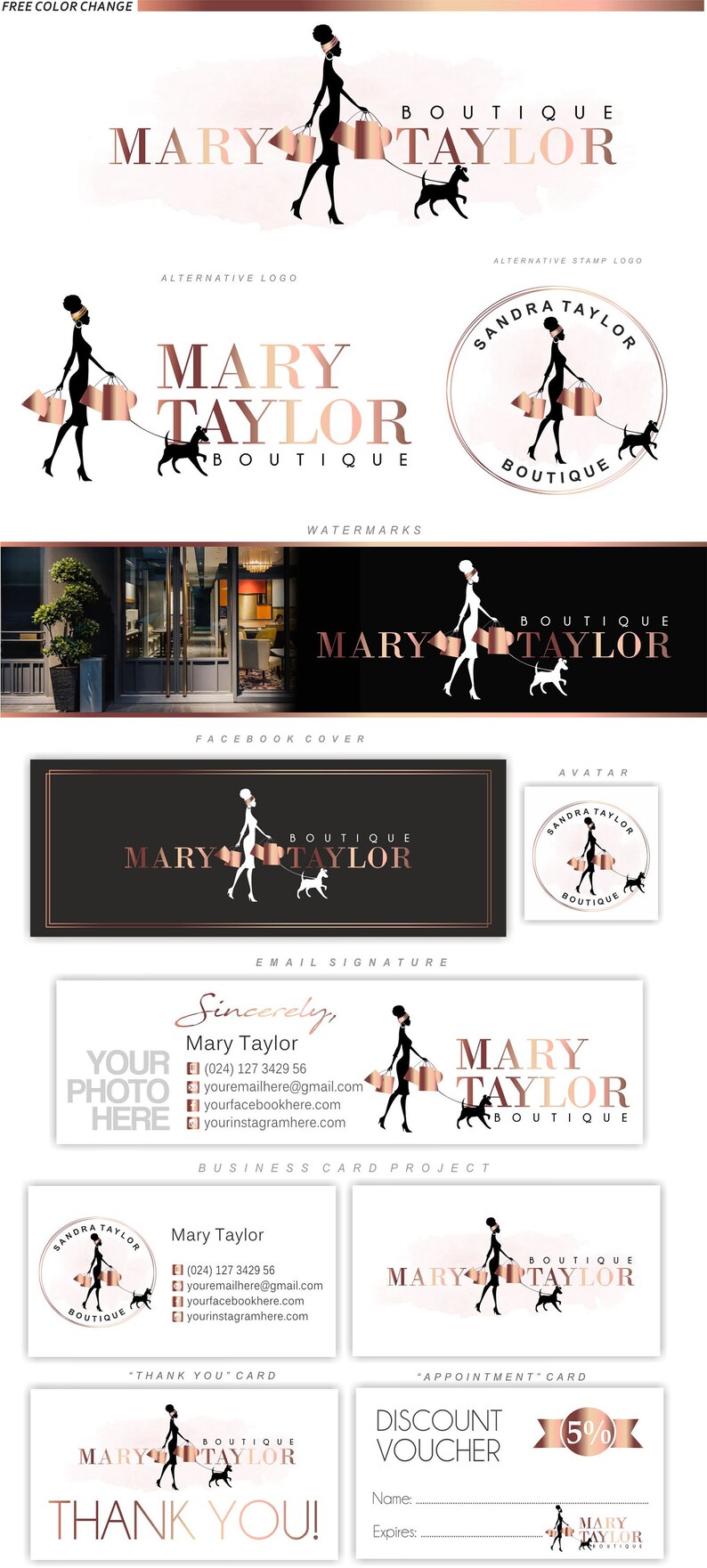 Afro American Logo, Fashion Logo, Lady Logo, Walking Dog Logo, Shop ...