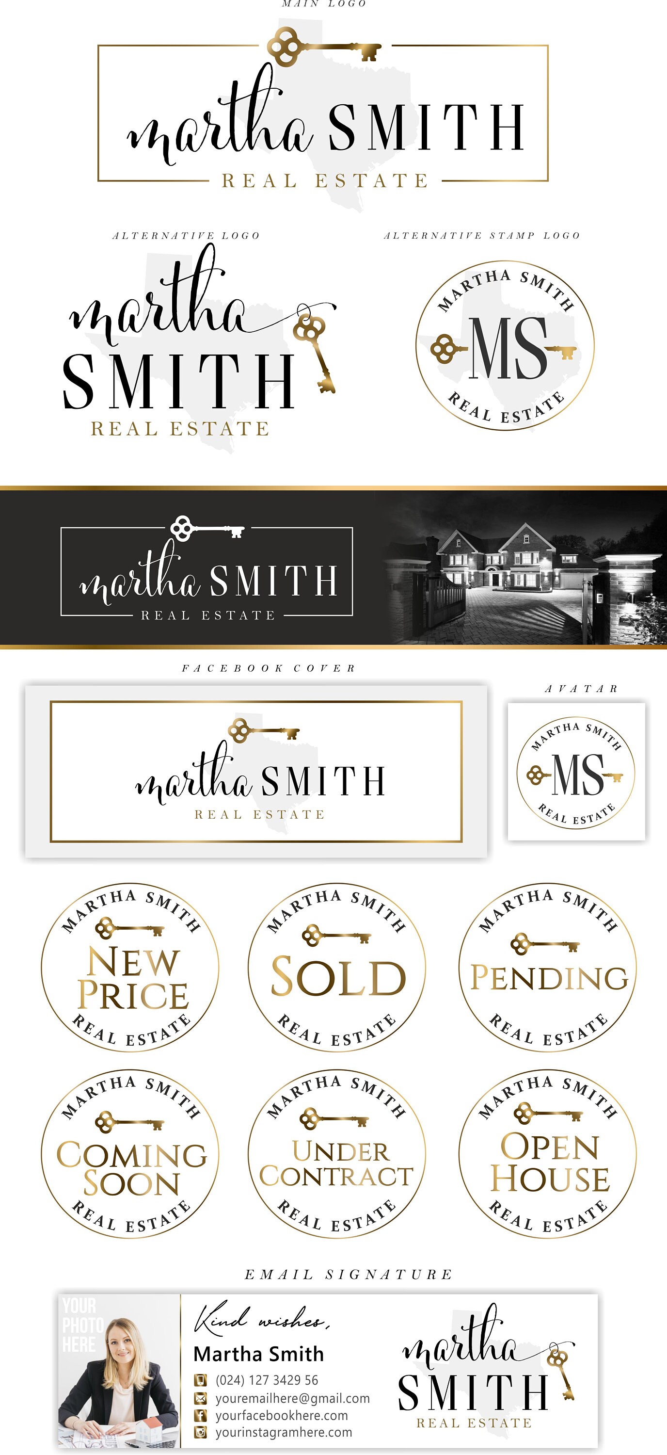 Realtor Logo, Key Logo Design, Real Estate Branding Kit, Realty Key ...