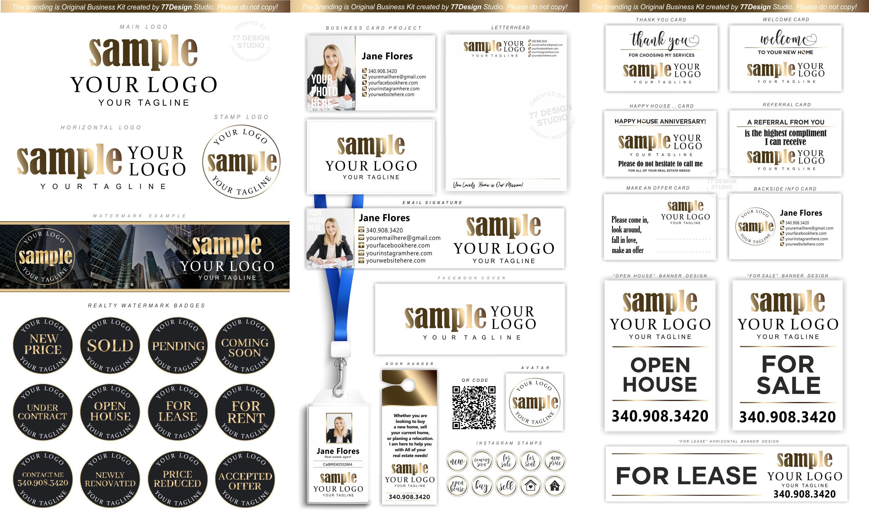 Real Estate Logo Design, Branding Kit, Realtor Logo, Gold Realty ...