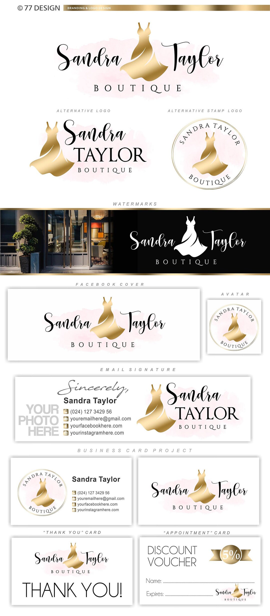 Lady Dress Logo, Boutique Branding Set, Chic Golden Branding, Fashion ...