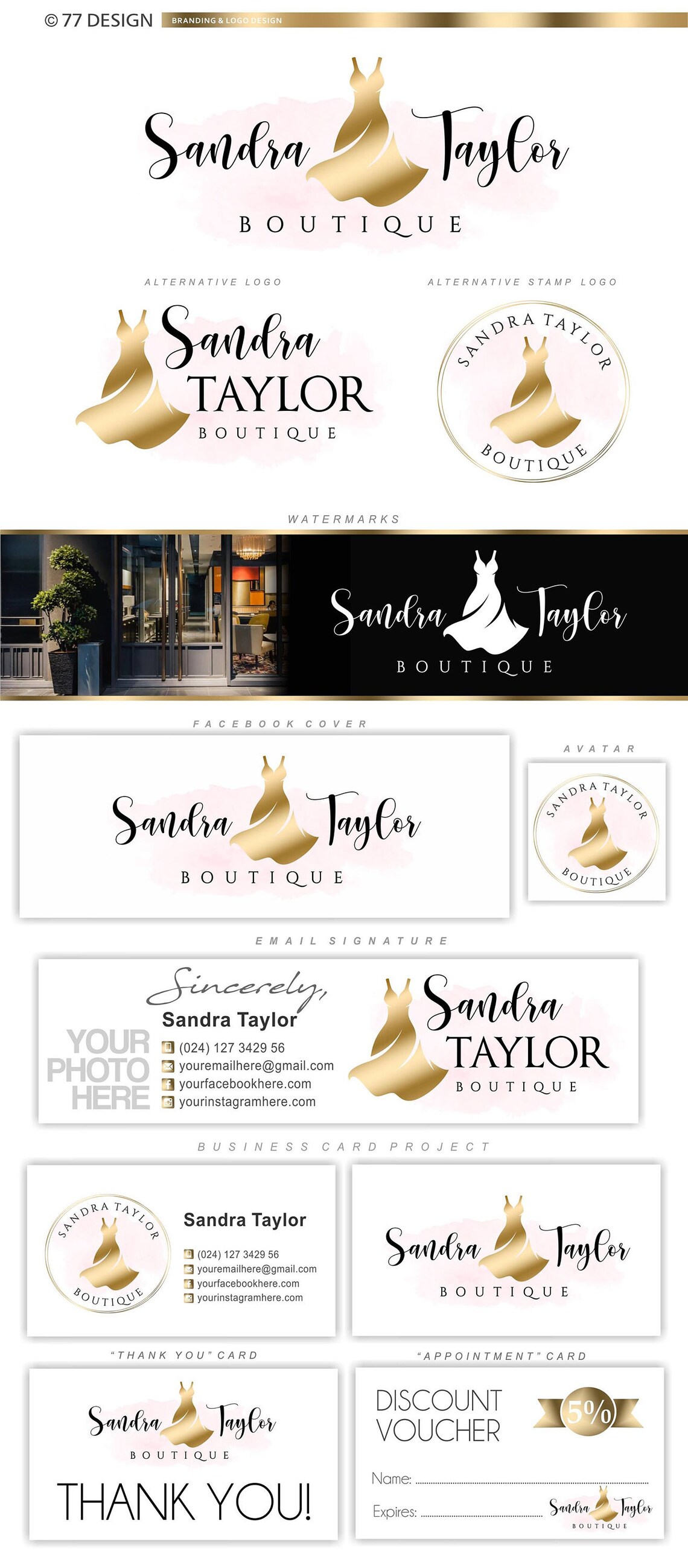 Lady Dress Logo Boutique Branding Set Chic Golden Branding | Etsy