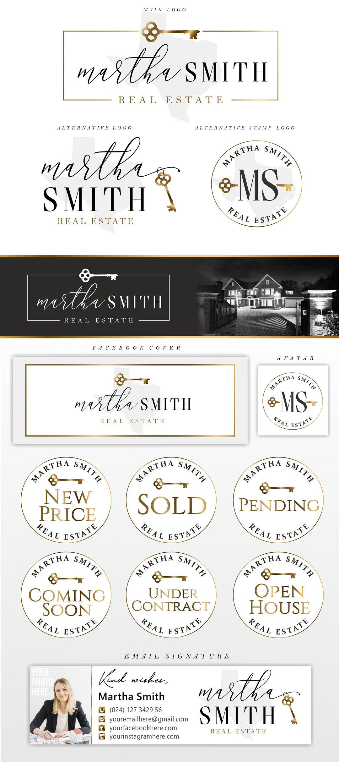 Realtor Logo, Key Logo Design, Real Estate Branding Kit, Realty Key ...