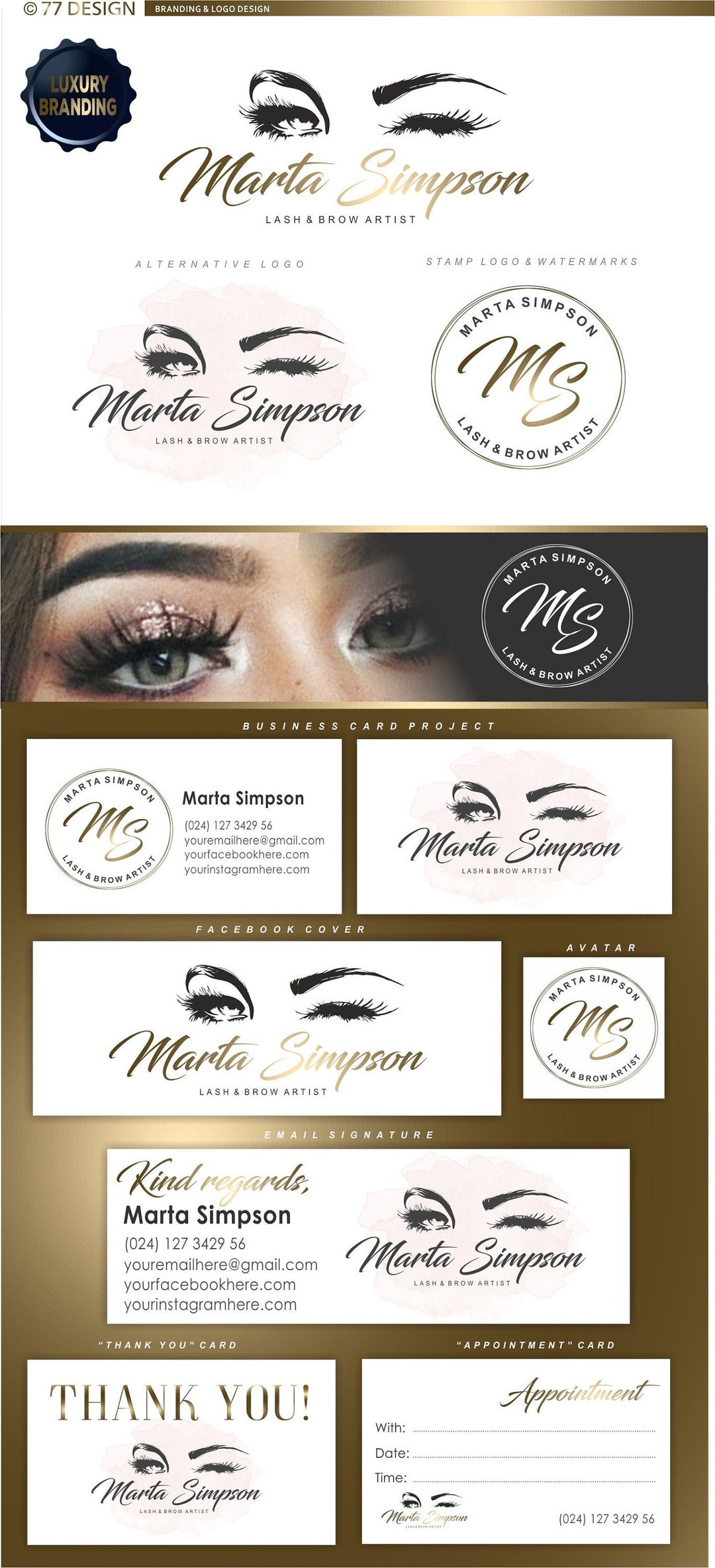 Eyelash Branding Kit, Lash Artist Logo Design, Premade Logo Package ...