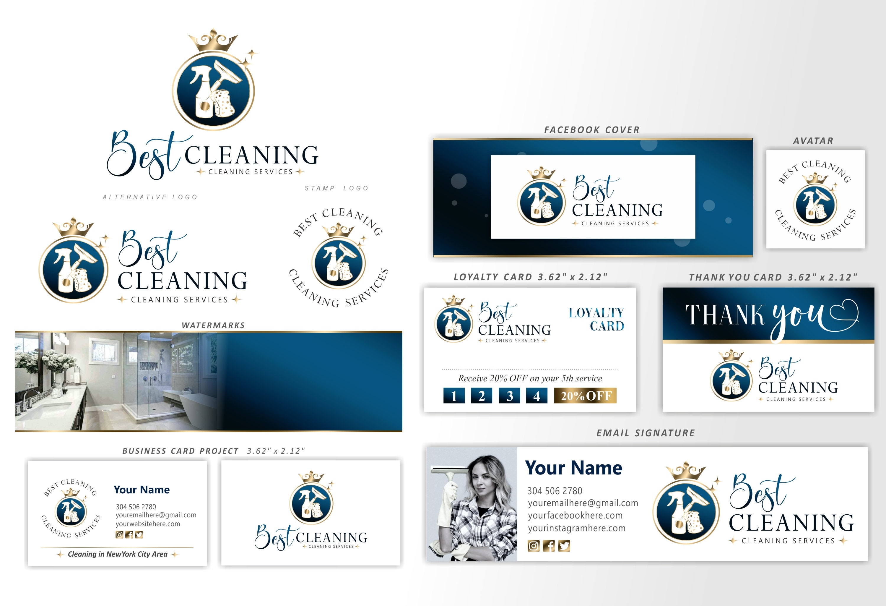 Cleaning Logo Design, Gold Crown Cleaning Logo Set, Cleaning Service ...