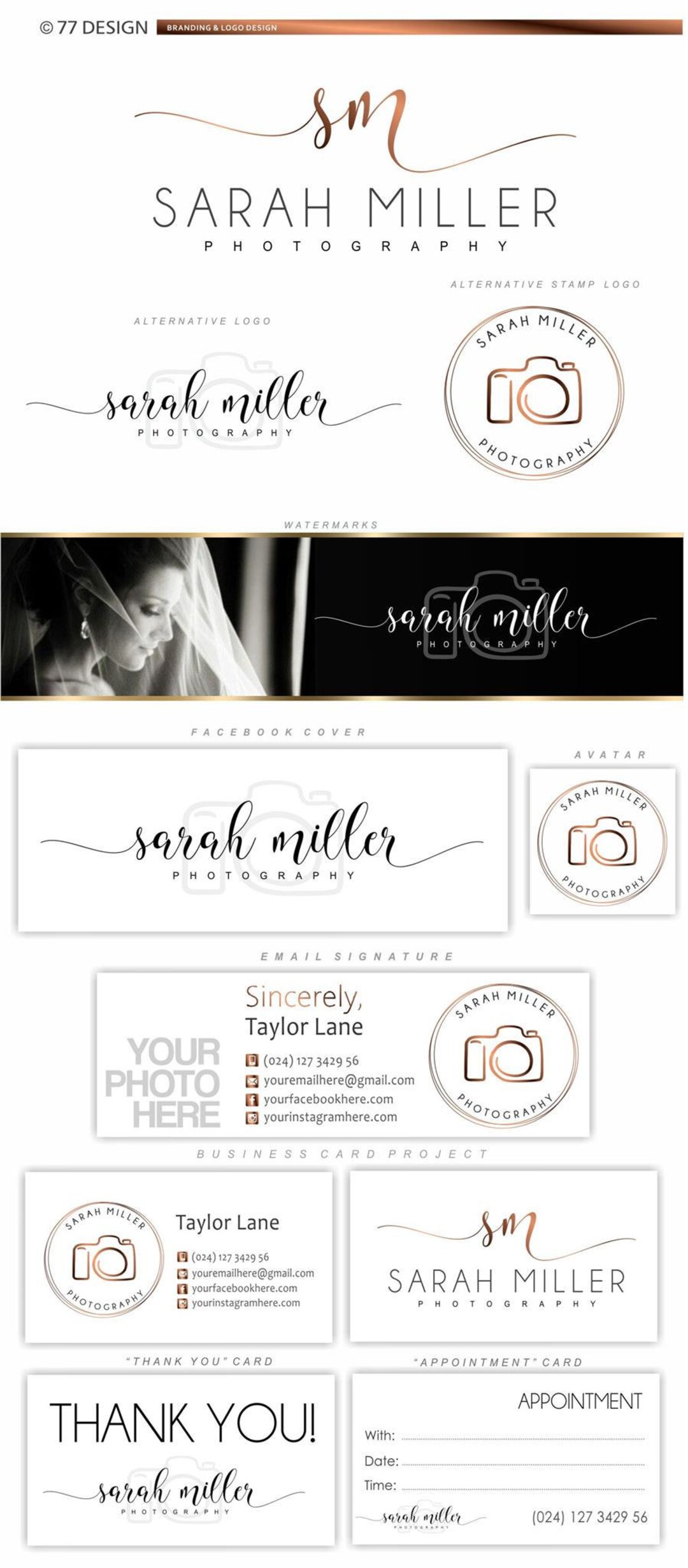 Photography Logo Designs, Camera Logo Branding, Gold Rose Logo Set ...