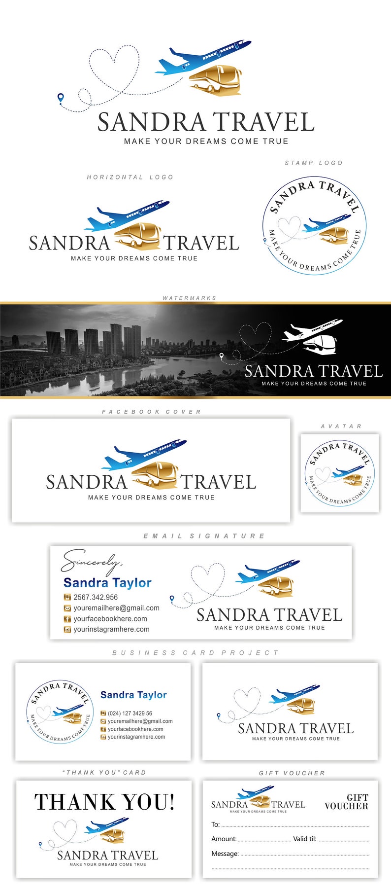 Travel Logo, Adventure Branding Kit, Airplane Logo, Travel Agent ...