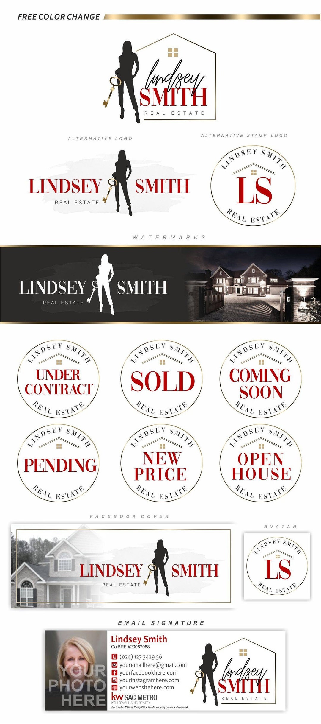 Real Estate Logo, Realtor Logo, Female Branding Kit, Woman Real Estate ...