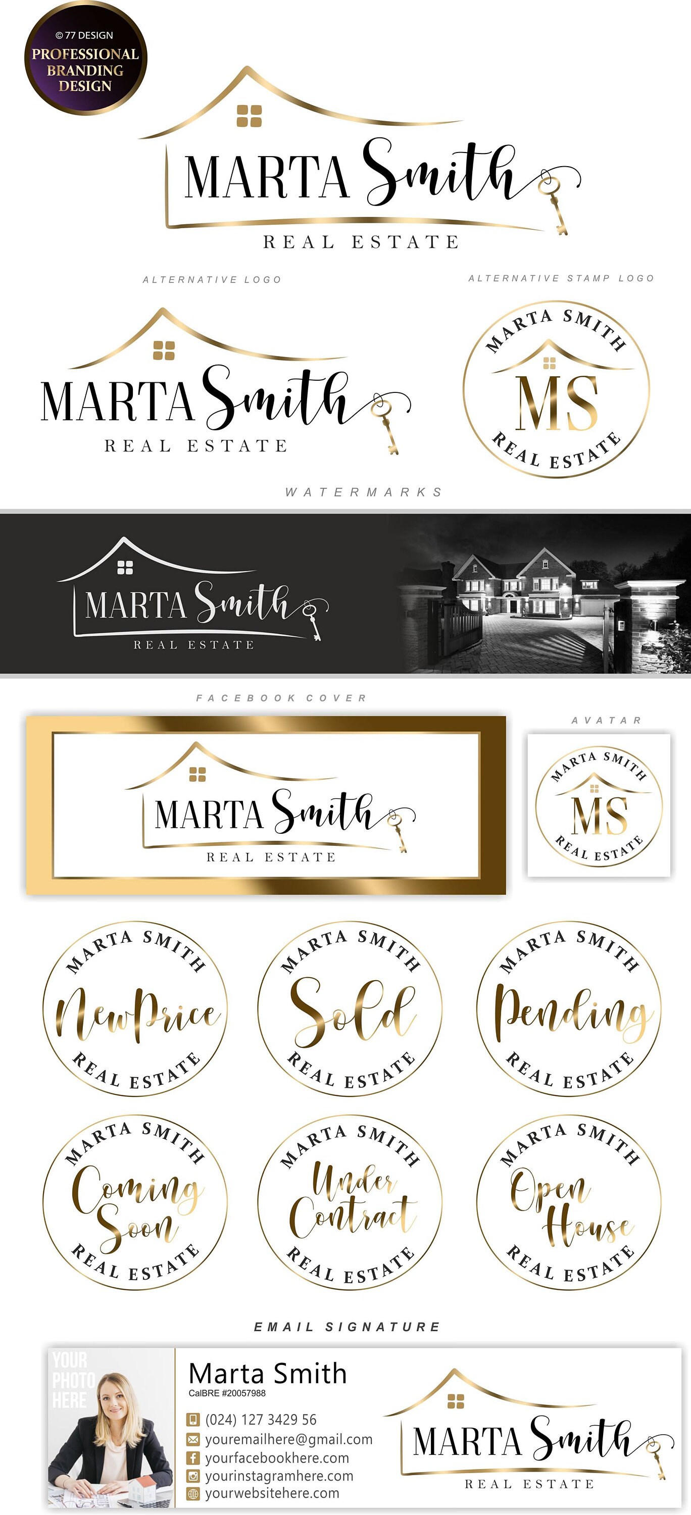 Golden Real Estate Logo Branding Kit, Realtor Stamp Submark - Etsy