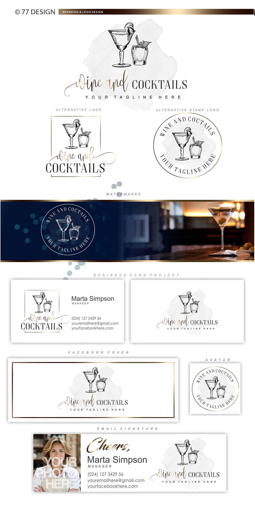 Cocktail Logo Design, Martini Glass Logo, Bar Branding, Drinks Logo ...