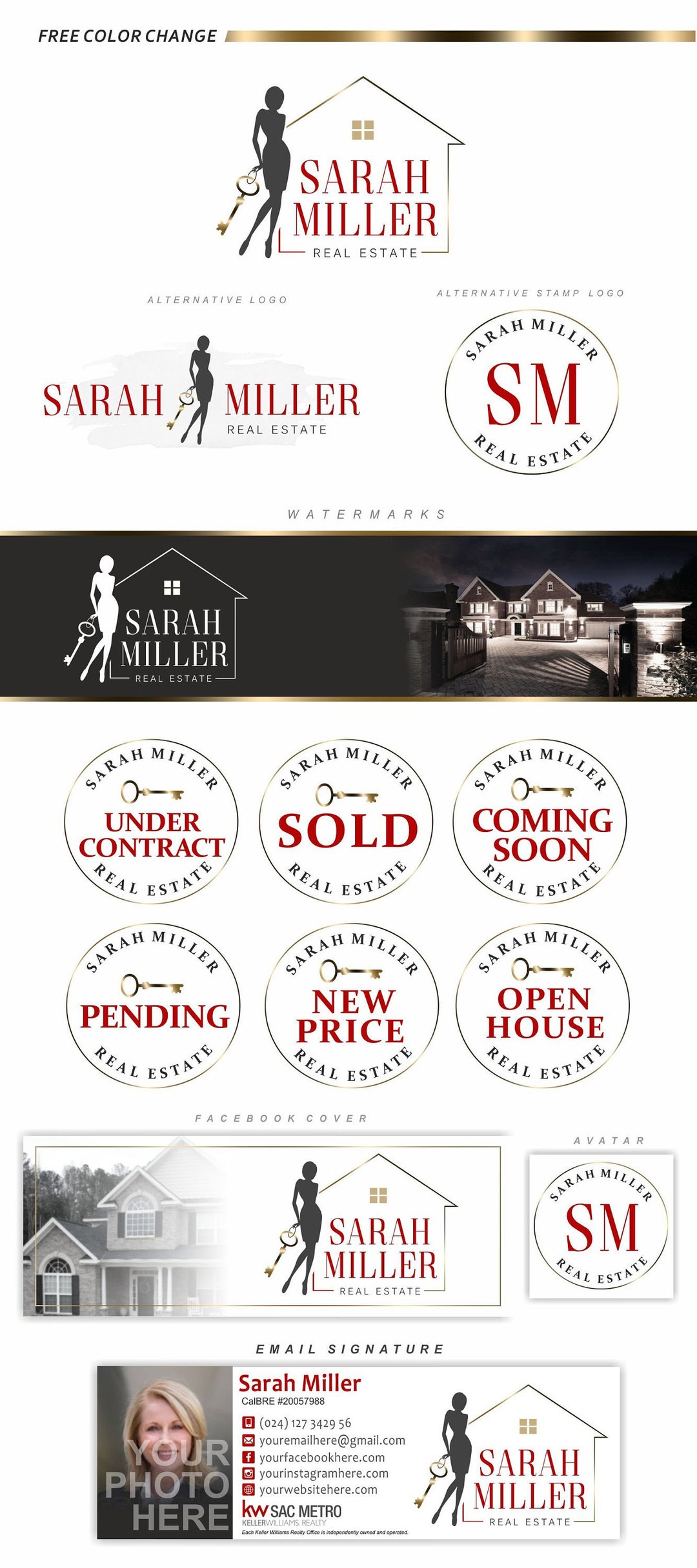 Real Estate Logo, Realtor Logo, Female Branding Kit, Woman Real Estate ...