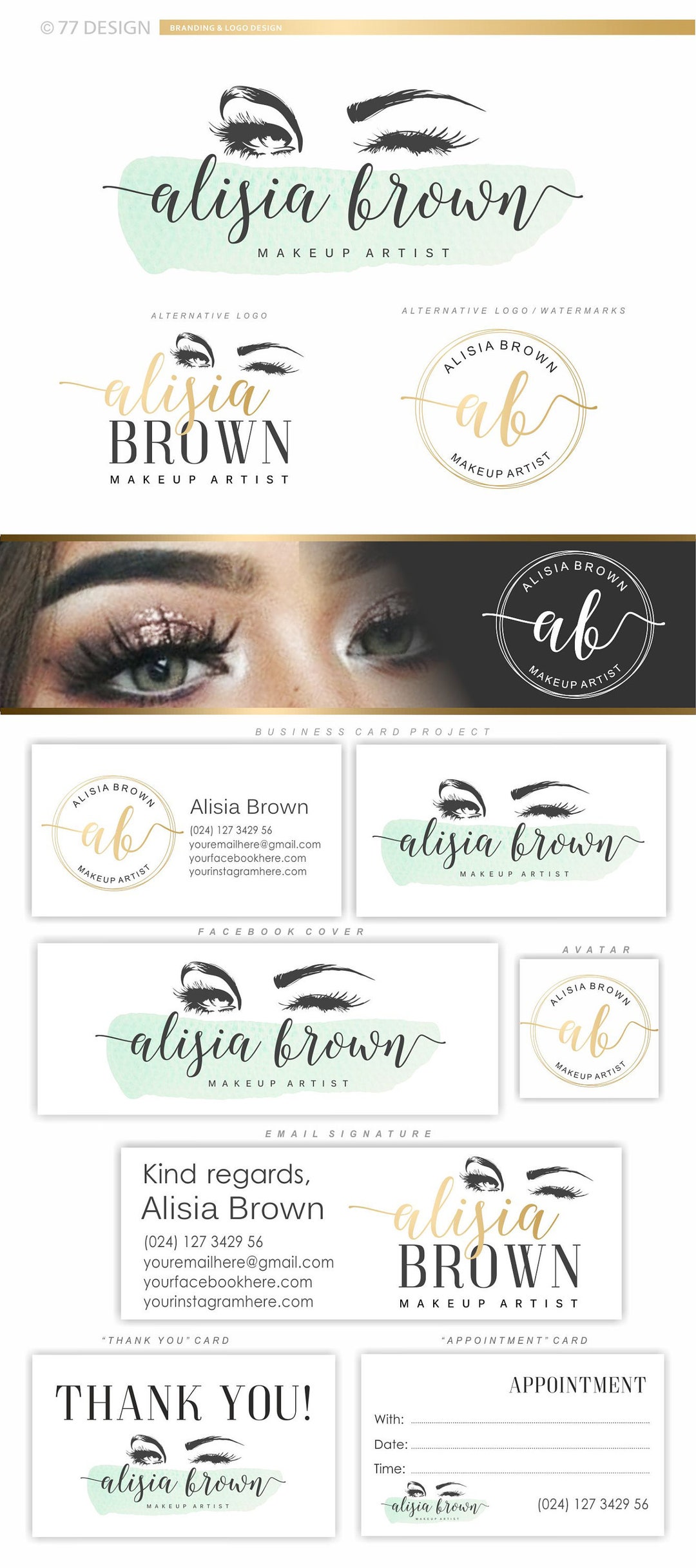 Eyelash Logo Design, Beauty Logo Package, Eyelash Gold Logo, Extensions ...