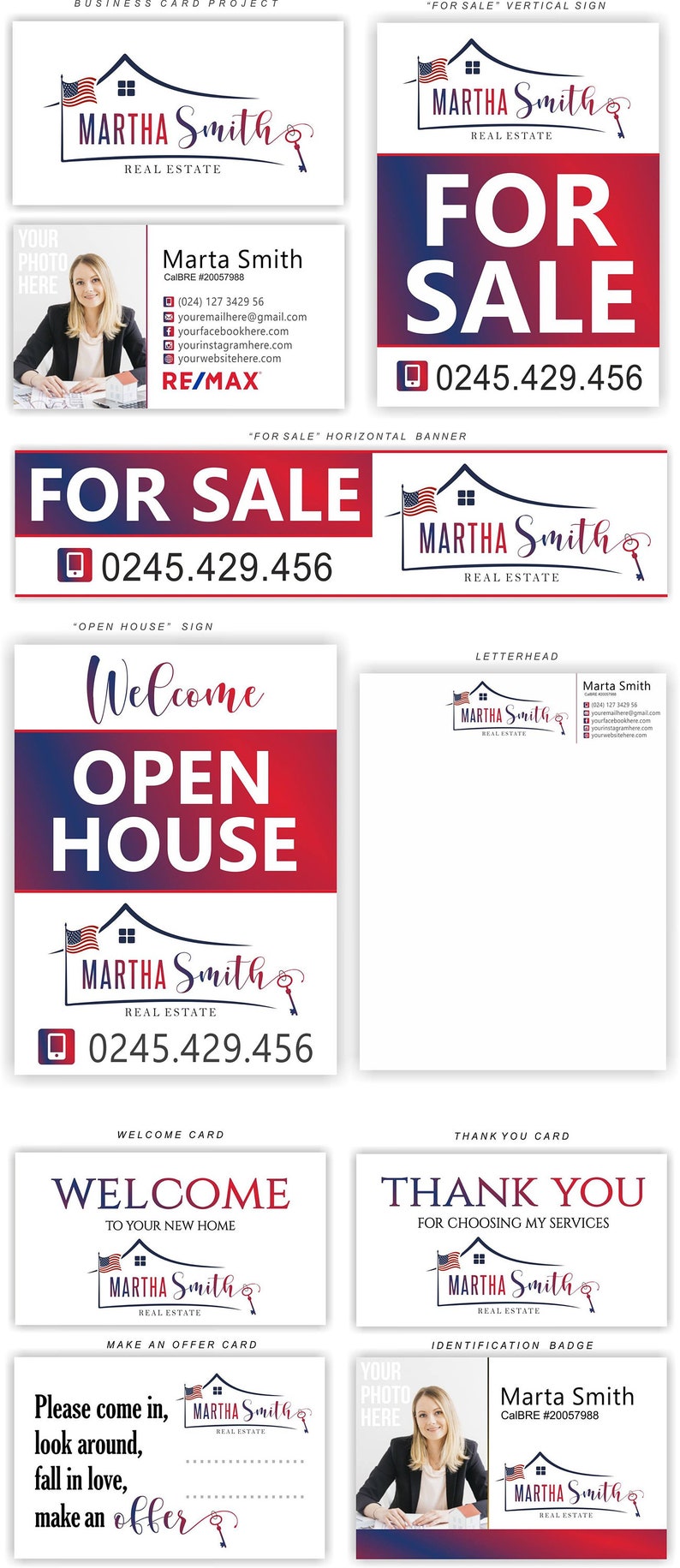 Patriotic Real Estate Logo Design USA Map Logo American Flag | Etsy