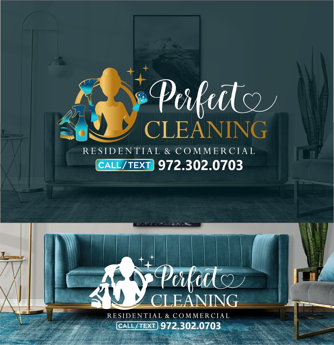 Perfect Cleaning Company Bundle, Maid Logo Design, Commercial Residential Logo Home House ...