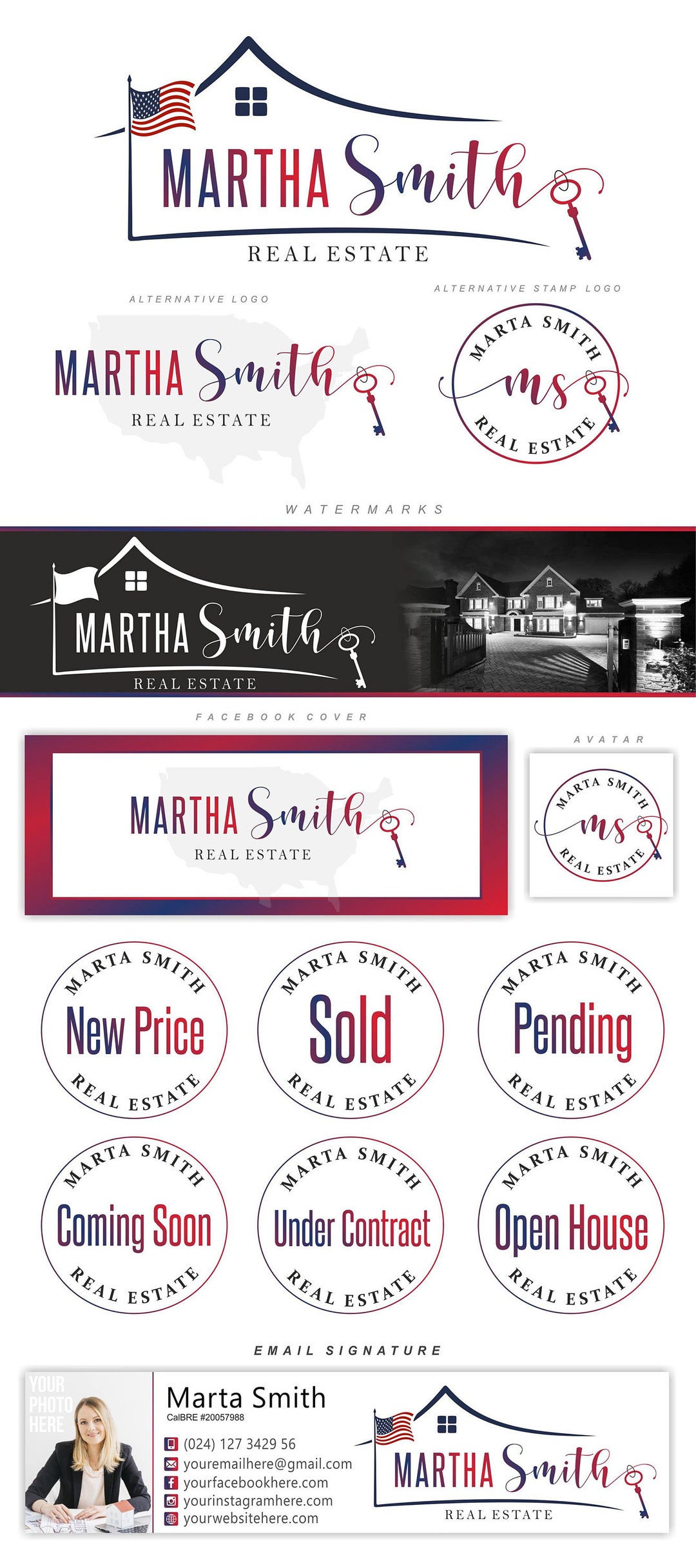 Patriotic Real Estate Logo Design, USA Map Logo, American Flag Branding ...