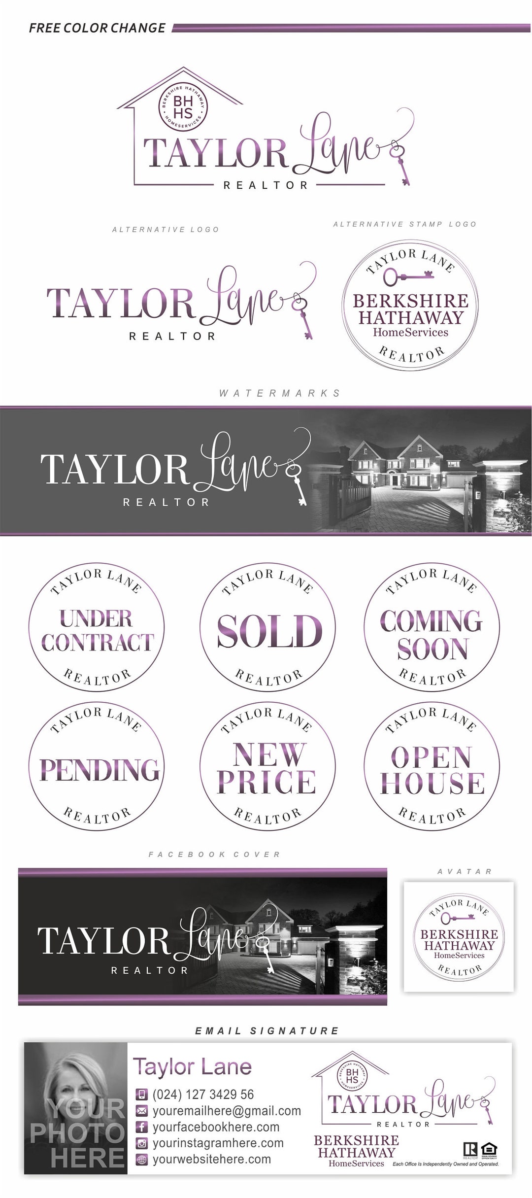 Real Estate Logo Design, Berkshire Hathaway Logo, Branding Kit, Realtor ...
