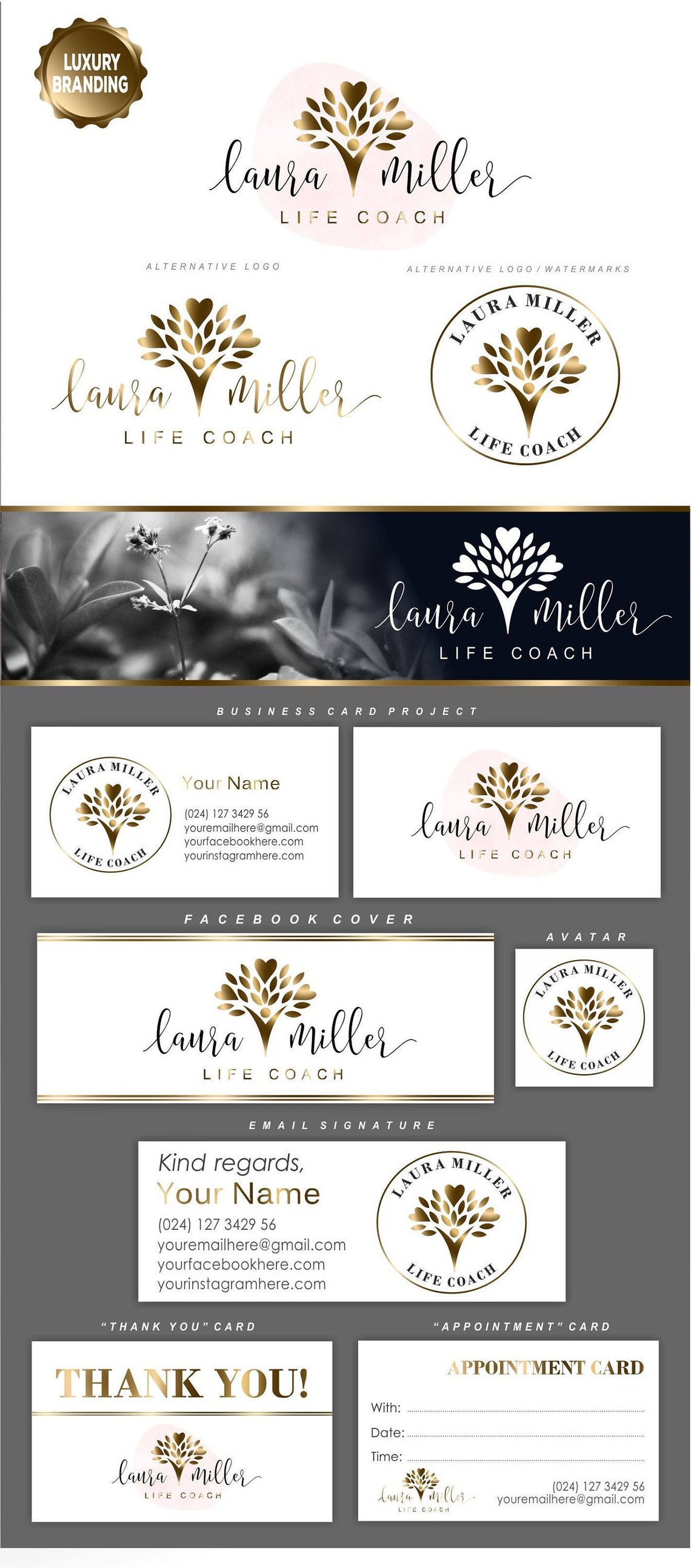 Tree Logo Design Gold Organic Human Logo Psychology Health - Etsy