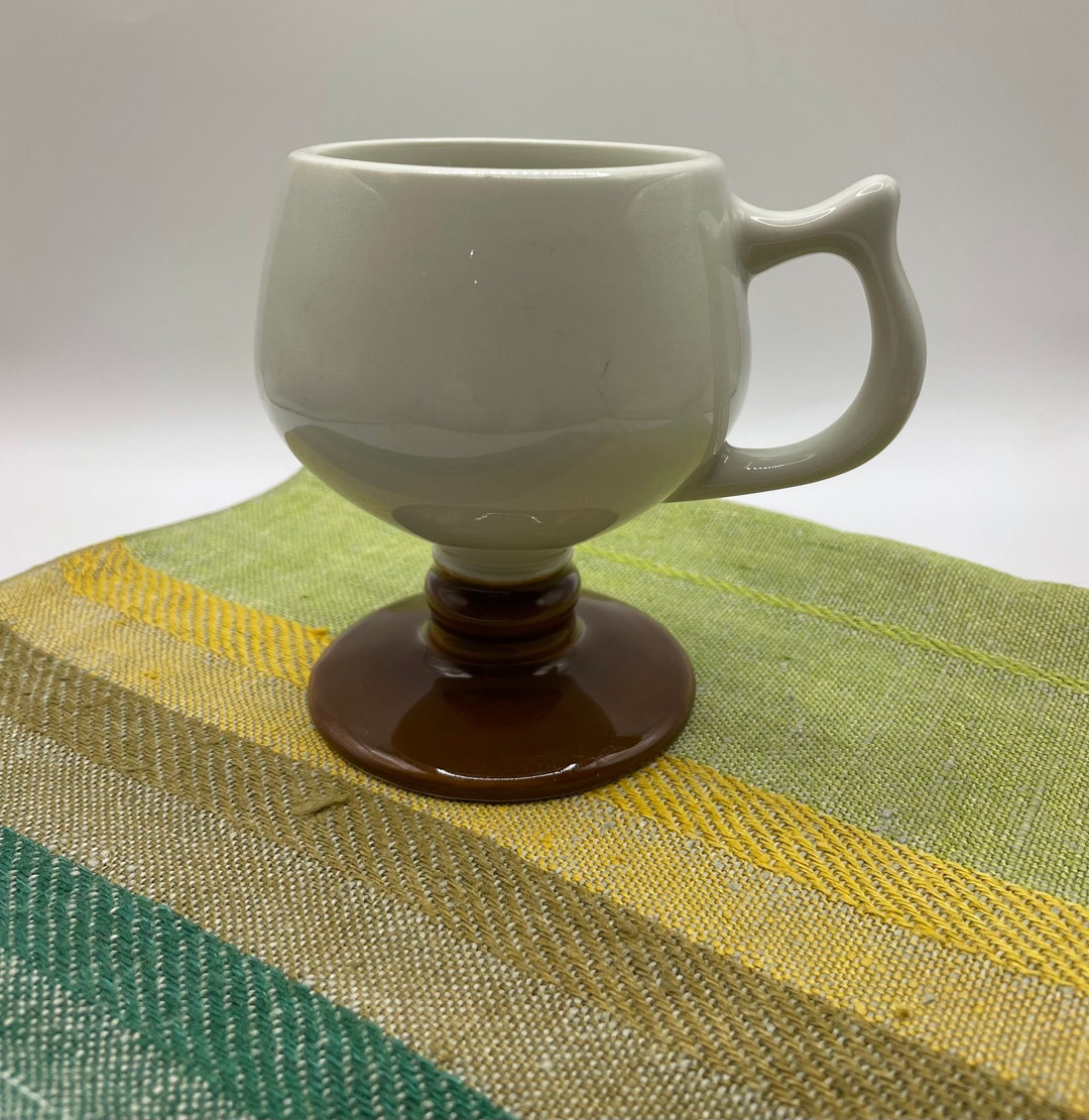 Vintage Hall White and Brown Pedestal Mug - Etsy