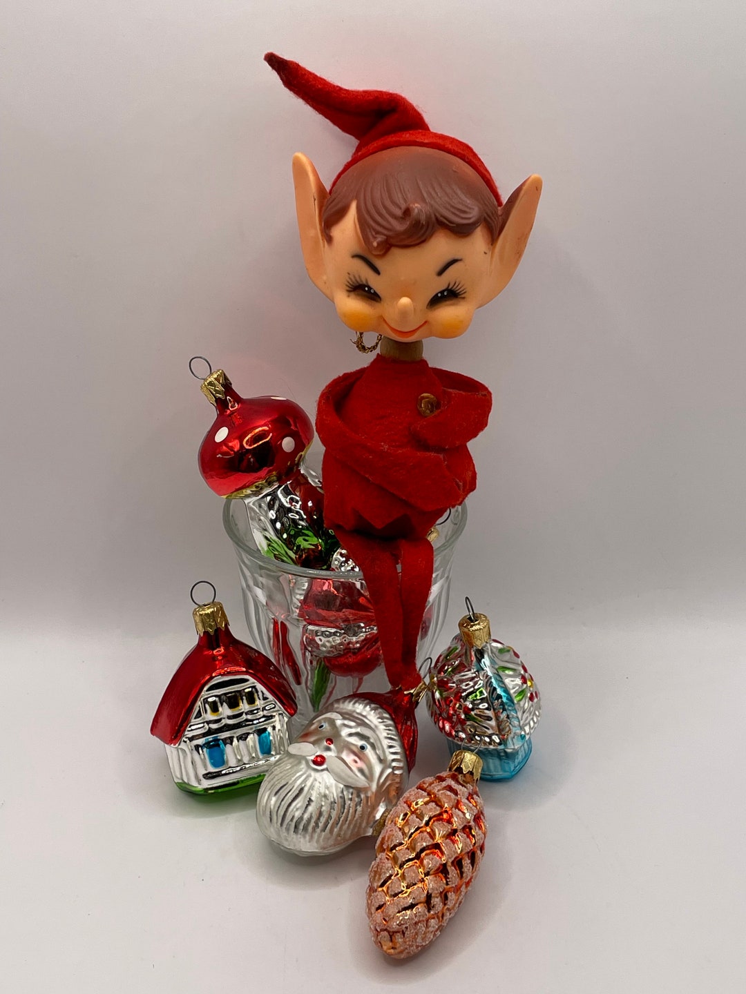 Vintage Adorable Felt Elf and Kringle Glass Ornaments - Etsy