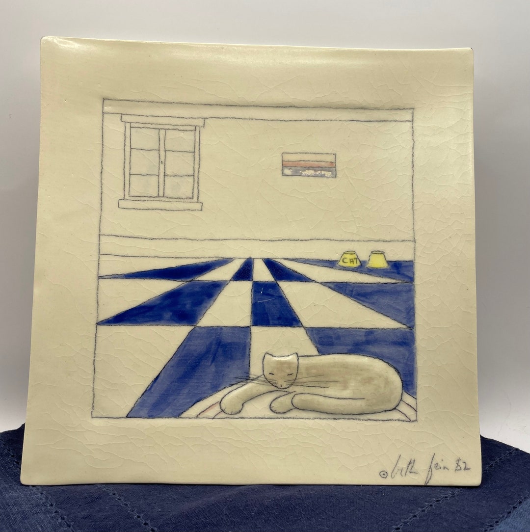 Vintage Beth Fein Sleeping Cat Decorative Plate - Etsy