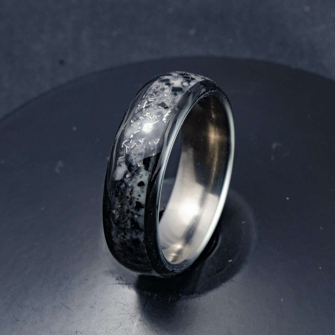 Tourmaline Impact - Meteorite Glow Ring With Black Tourmaline, Titanium ...