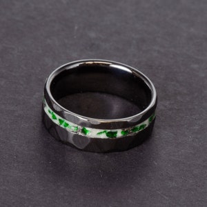 Emerald, Glow, and Meteorite Obsidian Black Ceramic Ring, Men's Wedding ...
