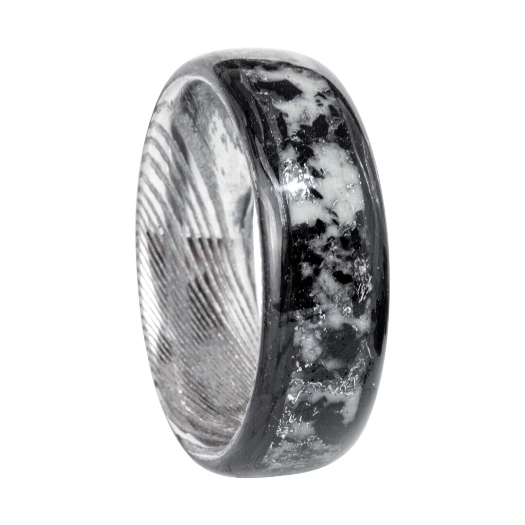 Shadow Veil Ring, Damascus Meteorite Tourmaline Glow Band - Etsy