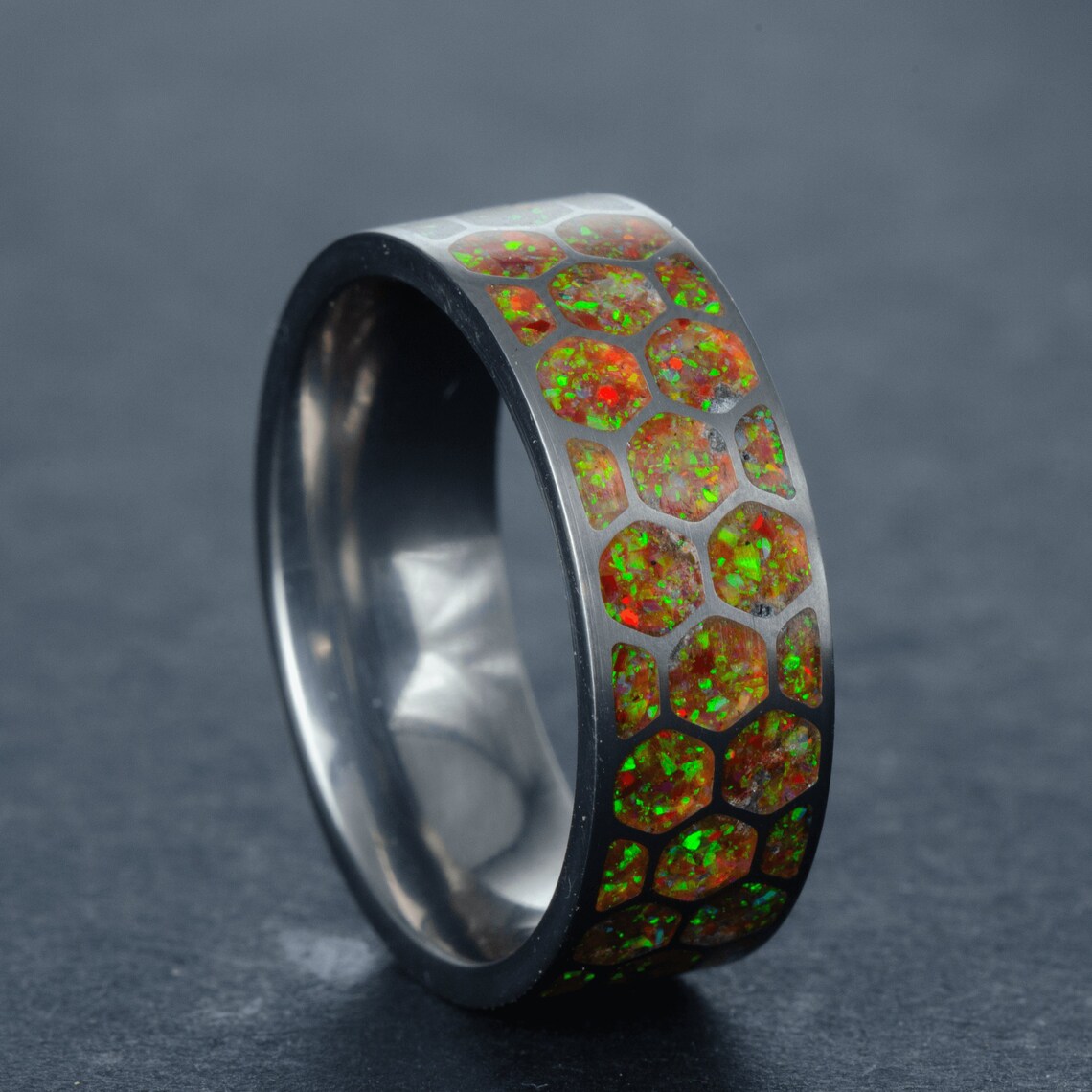 Opal Nectar - Hexagon Honeycomb Titanium Ring 8mm - Etsy